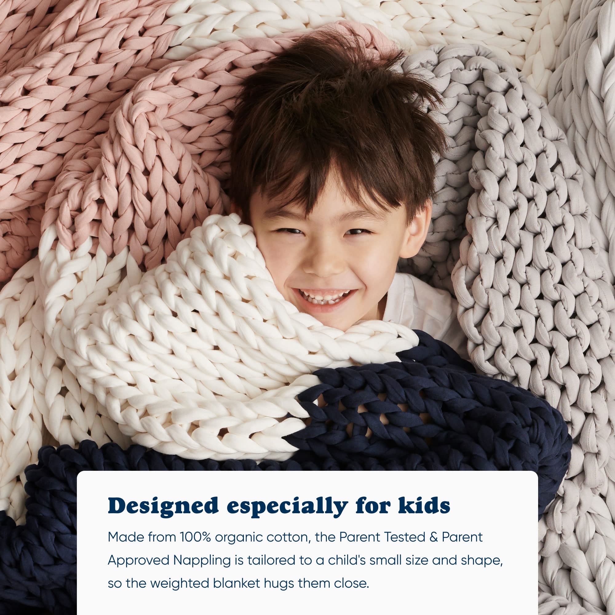 Bearaby Hand-Knit Kids Weighted Blanket - Chunky Knit Blanket - Sustainable, Breathable, and Calming - Machine Washable for Easy Maintenance (Midnight Blue, 7 lbs)