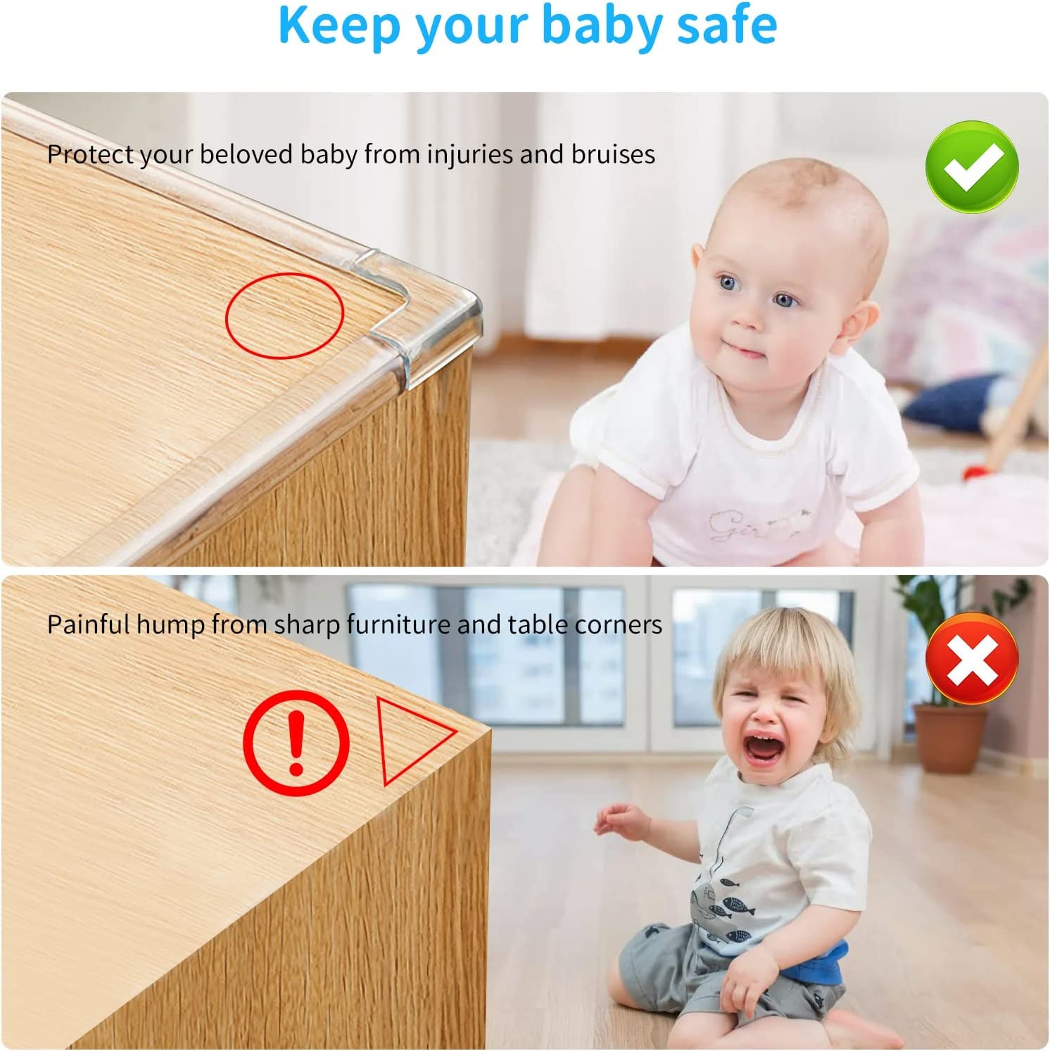 Baby-Proofing Corner Protector Edge Guards(10 Packs) Soft Clear Silicone & PVC Pre-Taped Adhesive Furniture Edge and Corner Guards