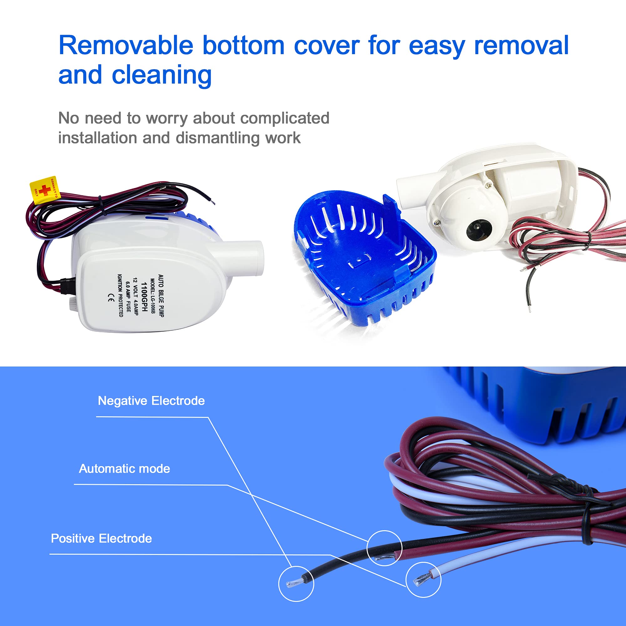Automatic Bilge Pump 12V 1100GPH Submersible Boat Bilge Water Pump Auto with Float Switch Bilge Pump for Boat