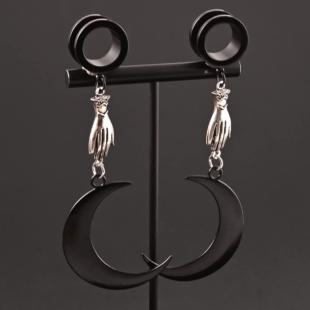 Atomhole 2PCS Ear Gauges Fashion Moon Dangle Ear Plugs Tunnels Hypoallergenic Stainless Steel 0g 2g Ear hangers Expander Stretchers Piercing Body Jewelry
