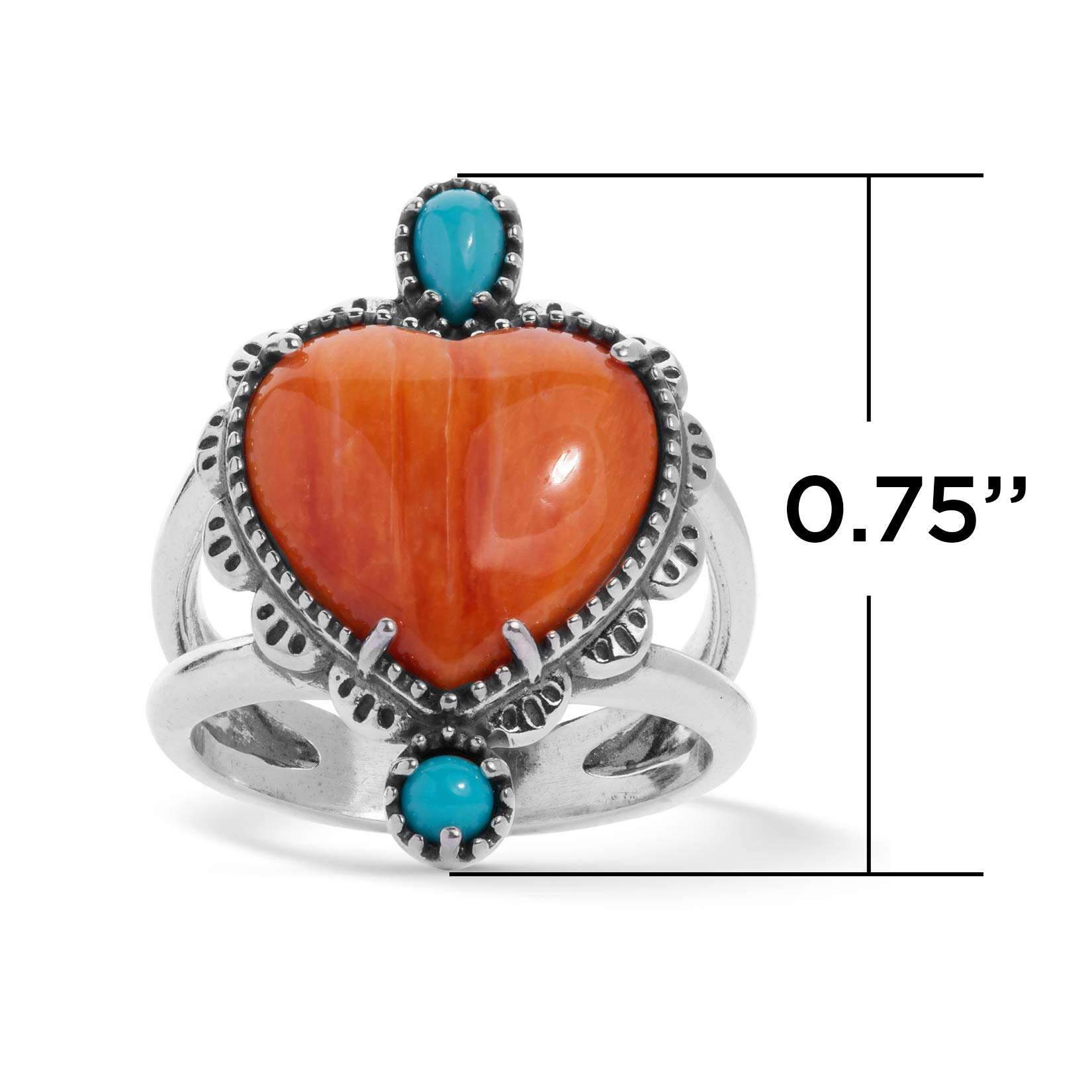 American West Sterling Silver Women's Statement Ring Spiny Oyster & Turquoise Gemstone Heart Design Size 8
