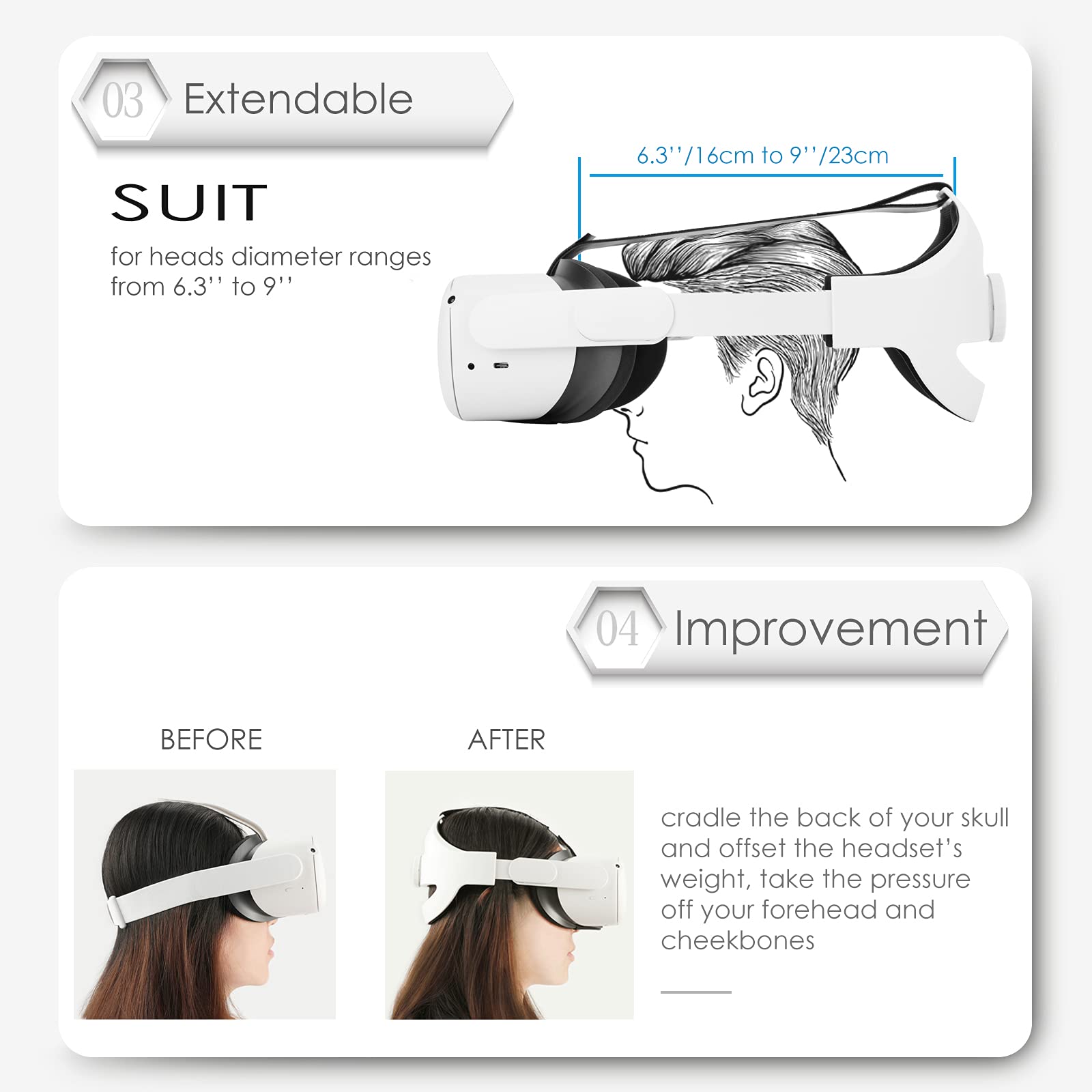 Alternative Headband for Oculus Quest 2 Replacement for Elite Strap Comfortable VR Head Strap with Head Cushion Improvement from The Stock Strap Reduce Pressure