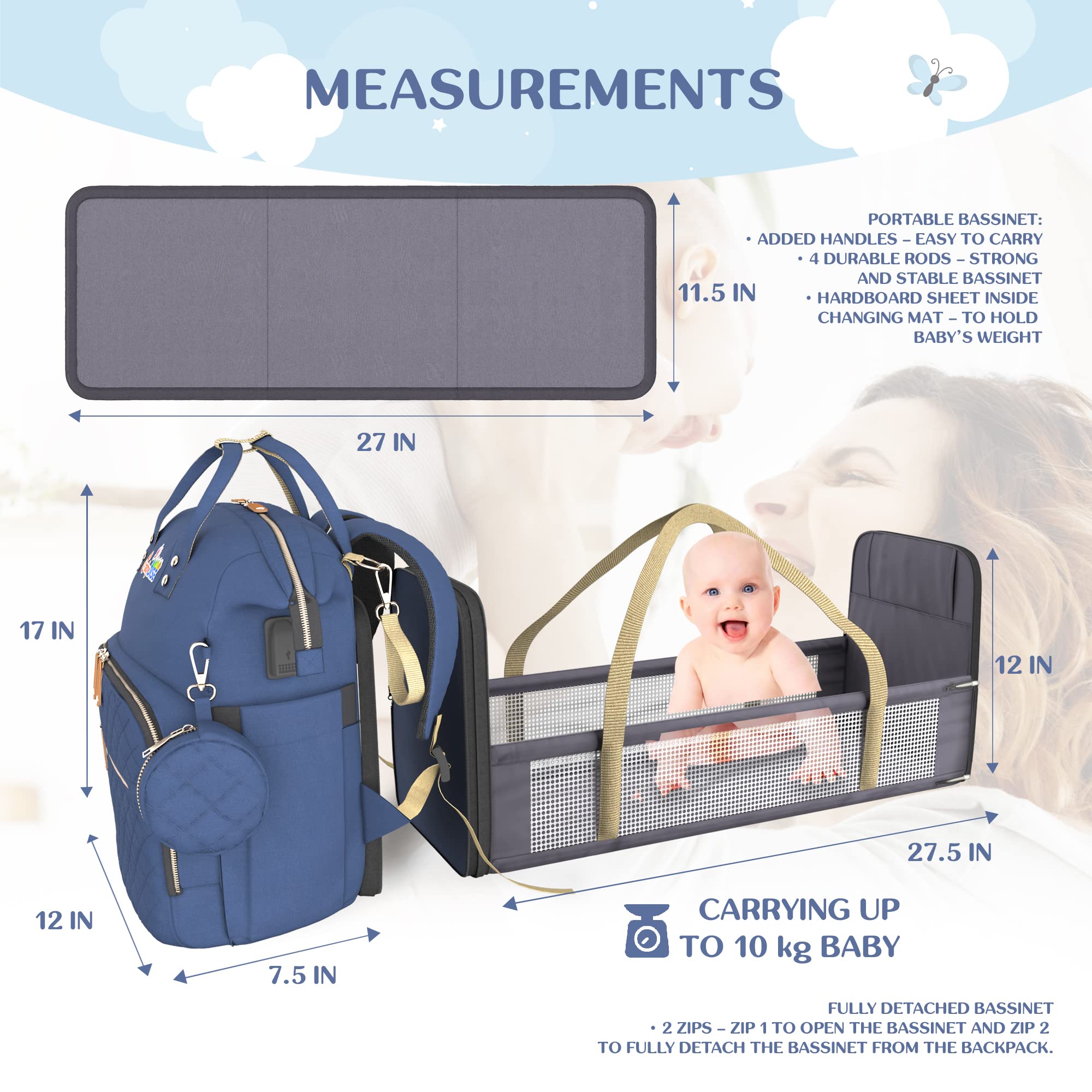 BABYDISE Baby diaper bag backpack (Blue)