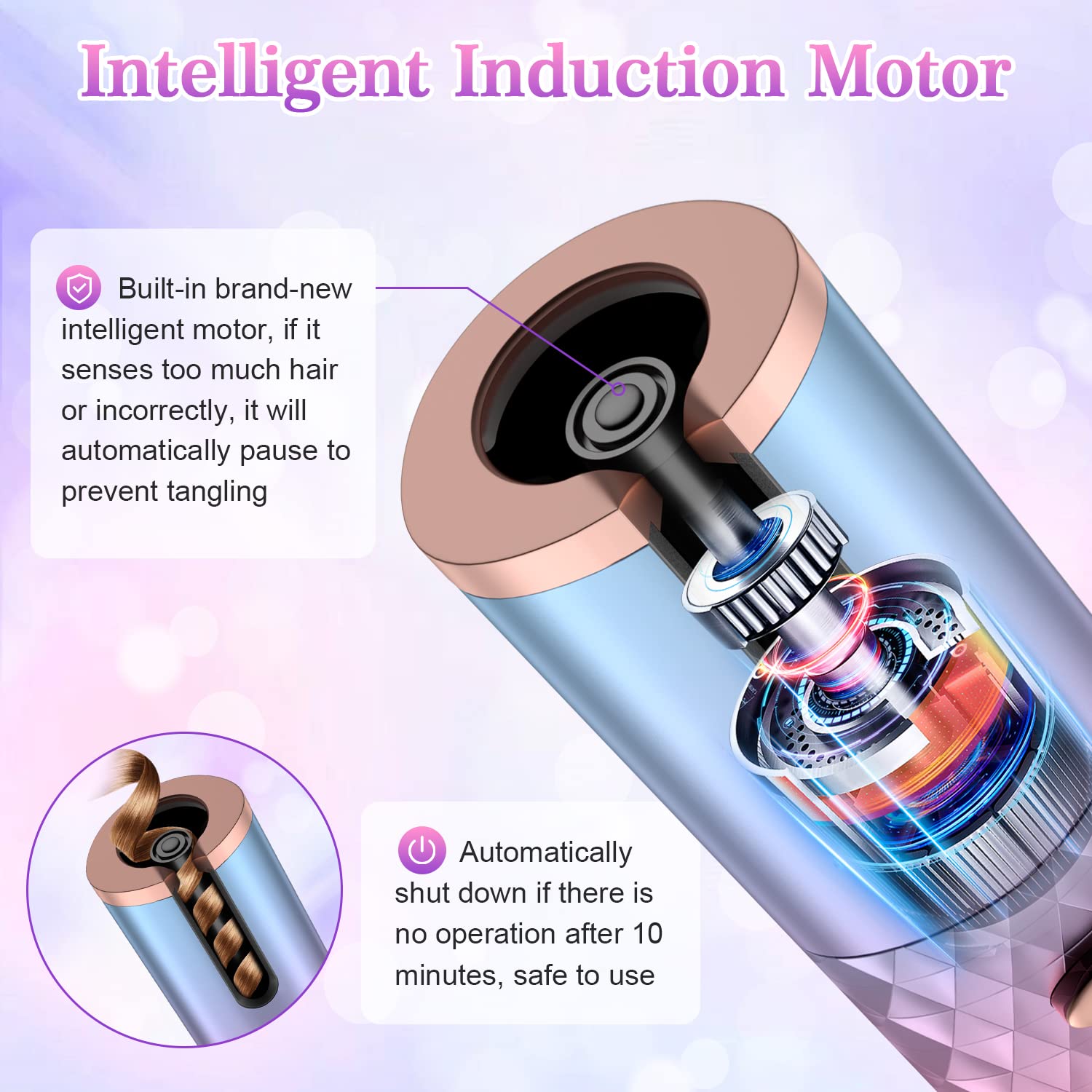Automatic Curling Iron, Cordless Auto Hair Curler w/ 6 Temp & Timer, Rechargeable Ceramic Hair Curlers, Portable Rotating Curling Wand Styling Tool, Fast-Heating, Auto Shut Off