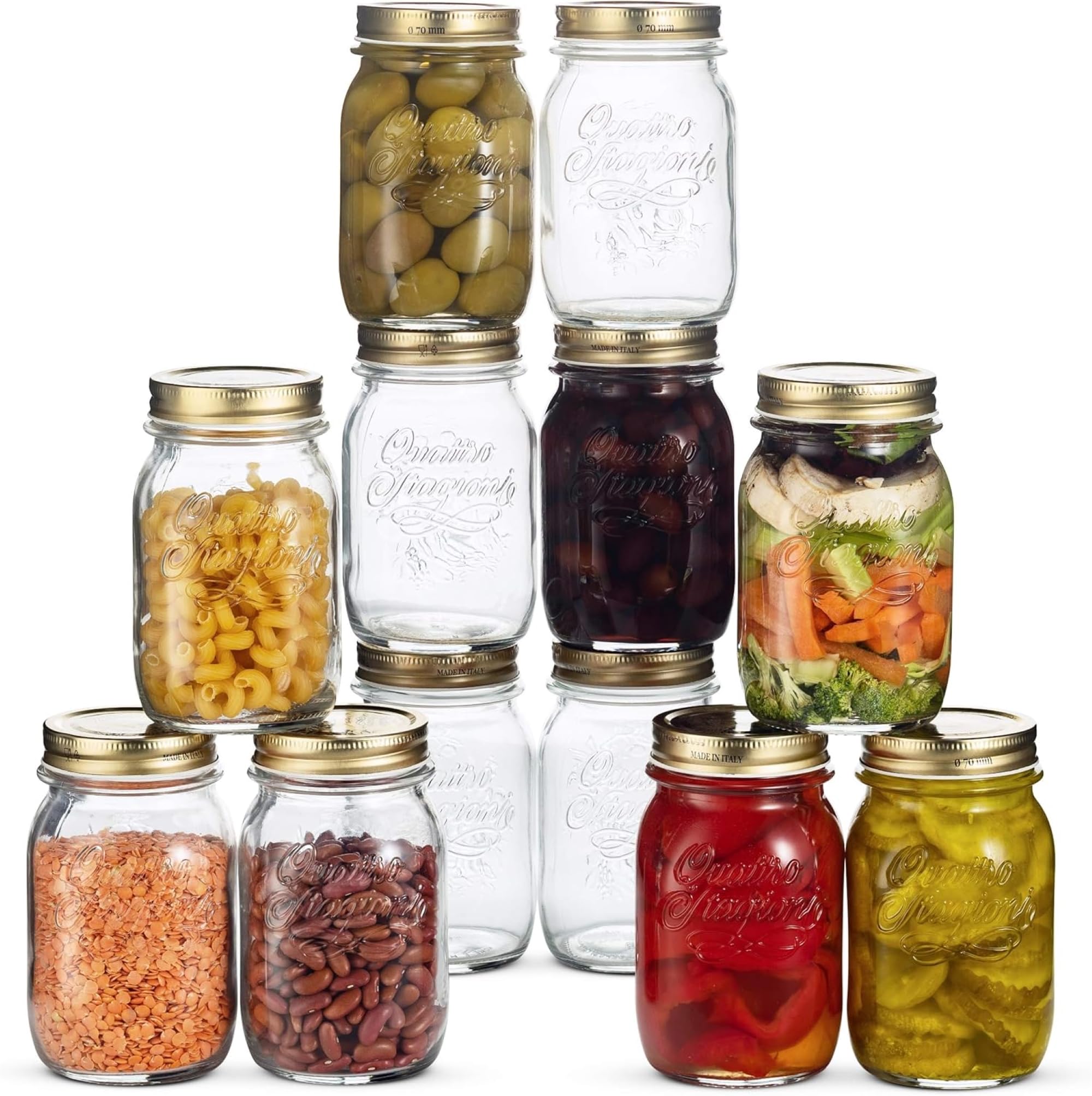 Bormioli Rocco Quattro Stagioni Glass Mason Jars 17 Ounce 12-Pack, with Metal Airtight Lid, For Jam, Jelly, baby food, Crafts, Spices, Dry Food Storage, Wedding favors, Decorating Jar, Made in Italy
