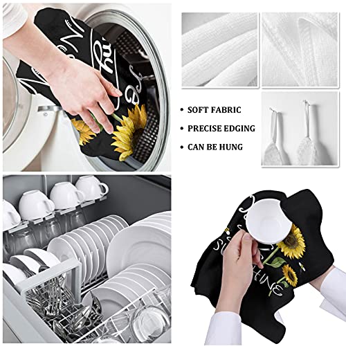 ARTtikke Kitchen Towels You are My Sunshine Black Kitchen Dish Cloths Ultra Soft Absorbent Quick Drying Dish Towels Kitchen Hand Towels Tea Towels with Hanging Loop,2 Pack