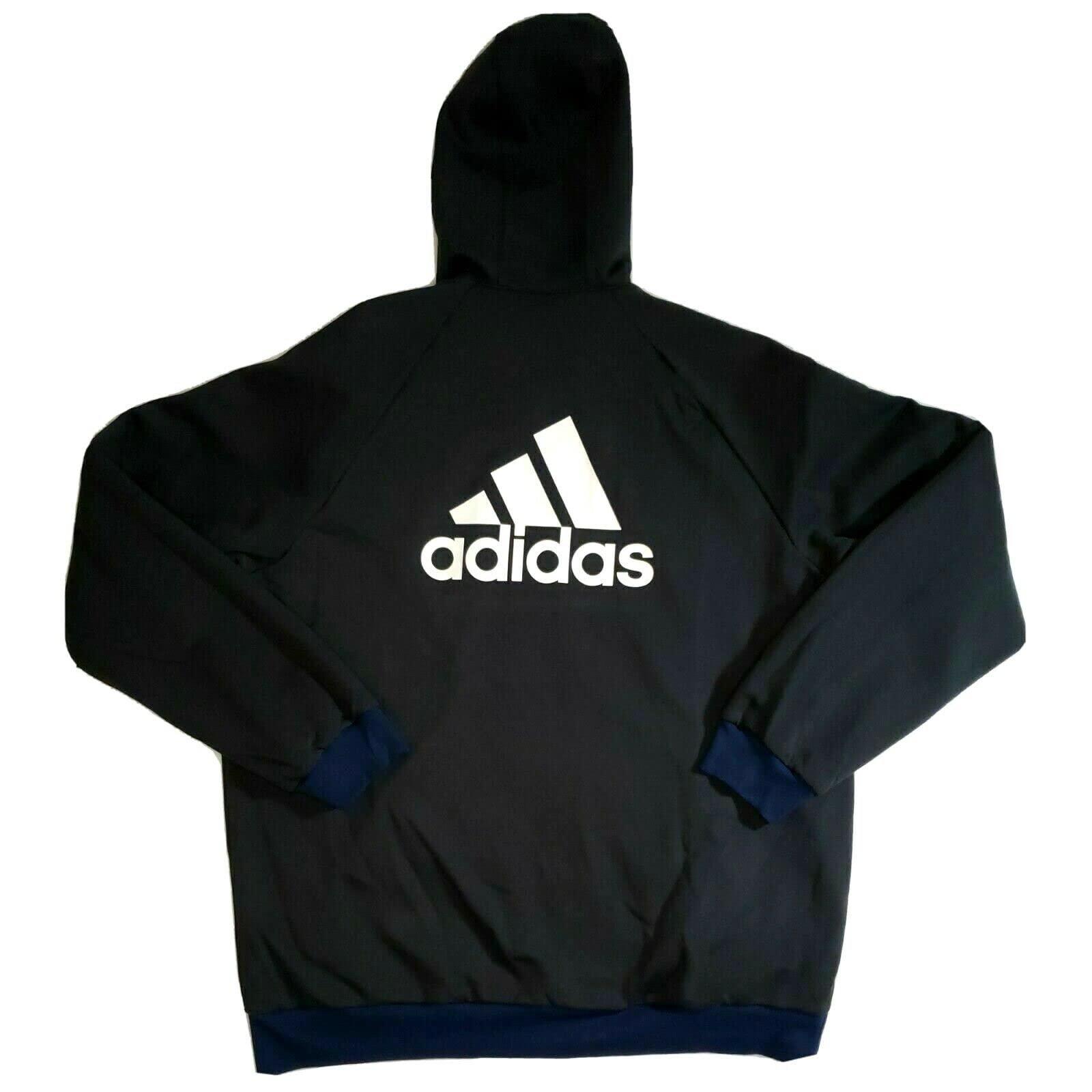 Adidas Men's Reversible Balance 3-Stripes Lightweight Hooded Jacket, Collegiate Navy/Black Small