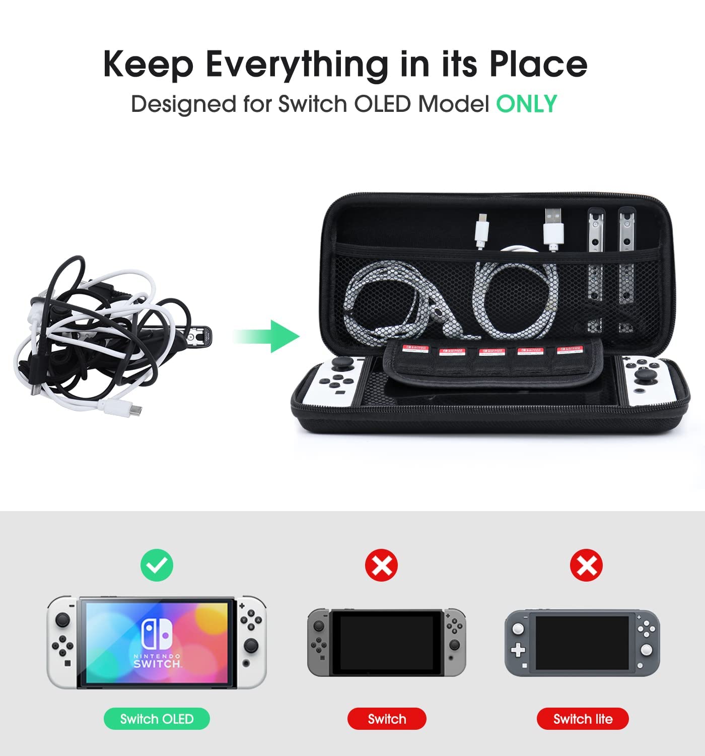 amFilm Switch OLED Accessories Bundle TechMatte 3-in-1 Essential Kit with Carrying Case, 2 Glass Screen Protectors, Designed for Nintendo Switch OLED Model 2021, Classic Black