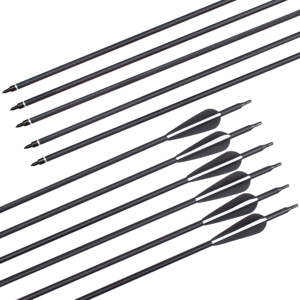 Archery Bow Carbon Arrow Hunting Target Practice Arrows 26 Inch with Removable Tips for Compound & Recurve Bow Spine 500 12 PCS