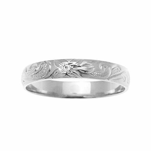 Arthur's Jewelry Sterling silver 925 Hawaiian plumeria scroll 4mm band ring size 9.5
