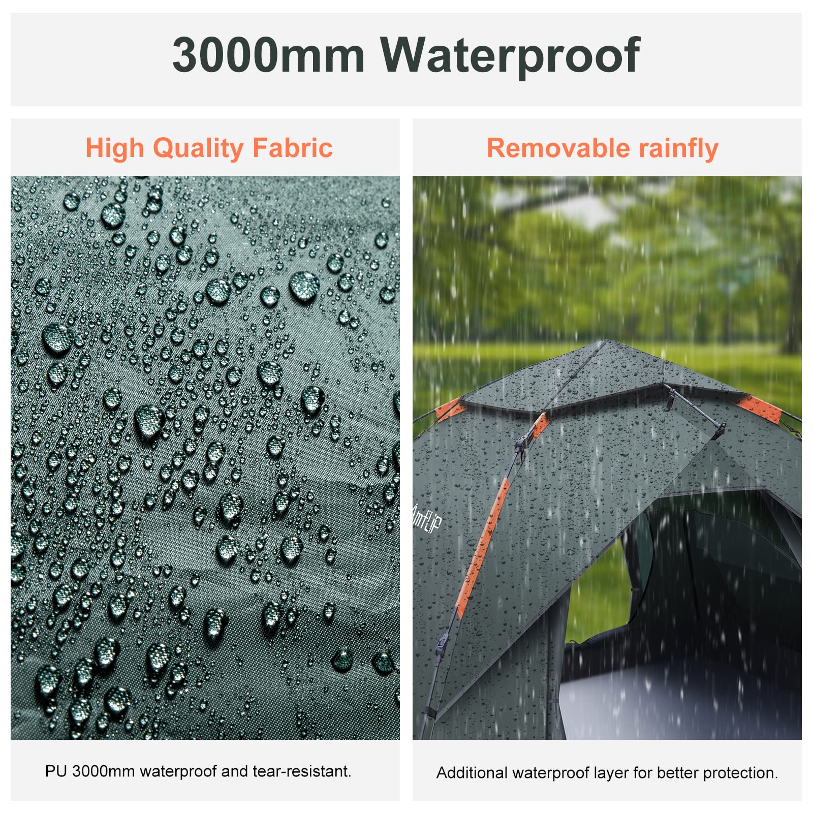 Amflip Camping Tent Automatic 2-3 Man Person Instant Tent Pop Up Ultralight Dome Tent 4 Seasons Waterproof & Windproof Camping Tent with Removable Outer Tarpaulin, Double Layers (green)