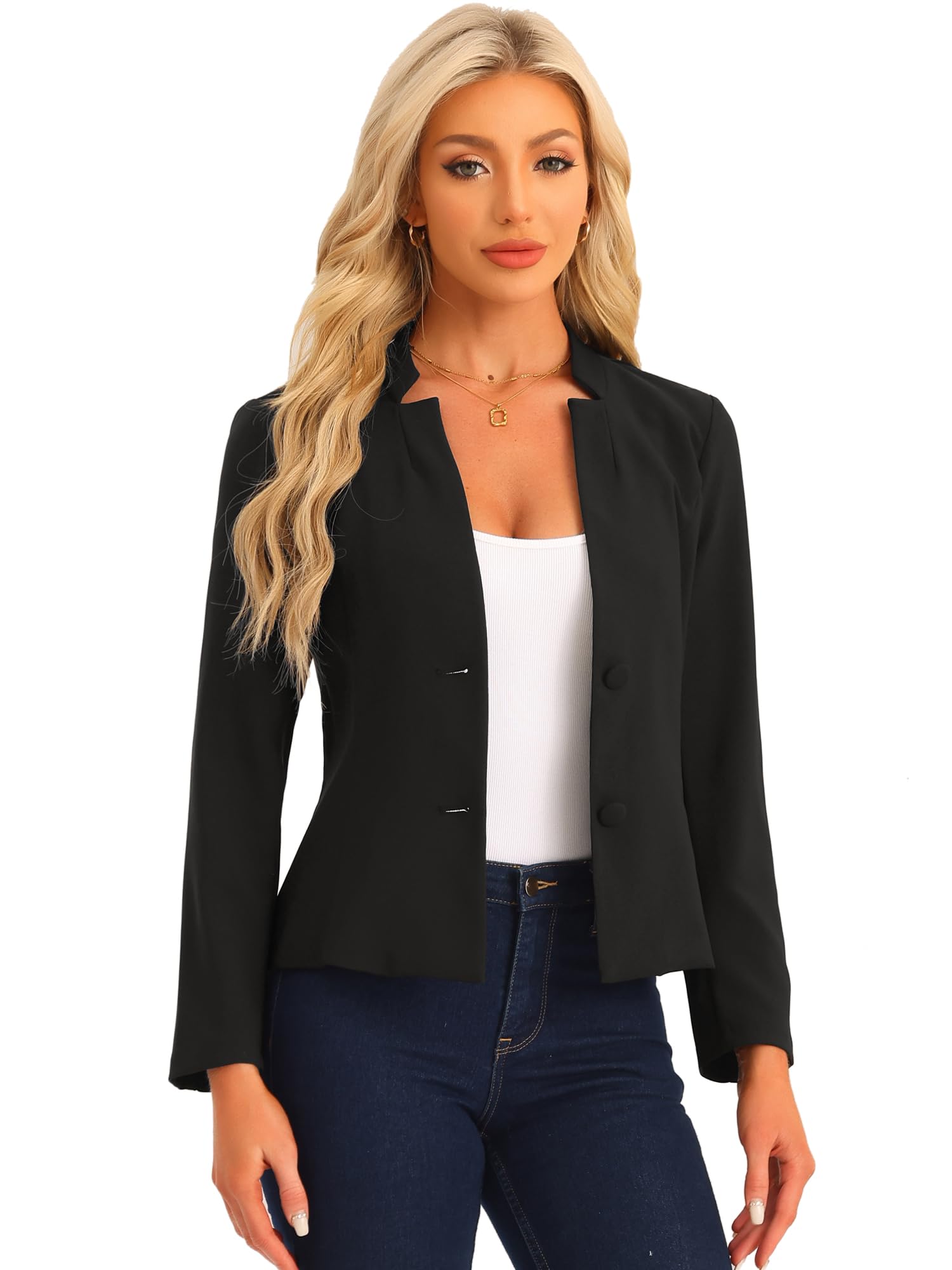 Allegra K Casual Blazer for Women's Notched Collar Long Sleeve Slim Work Office Blazer Jacket Medium Black
