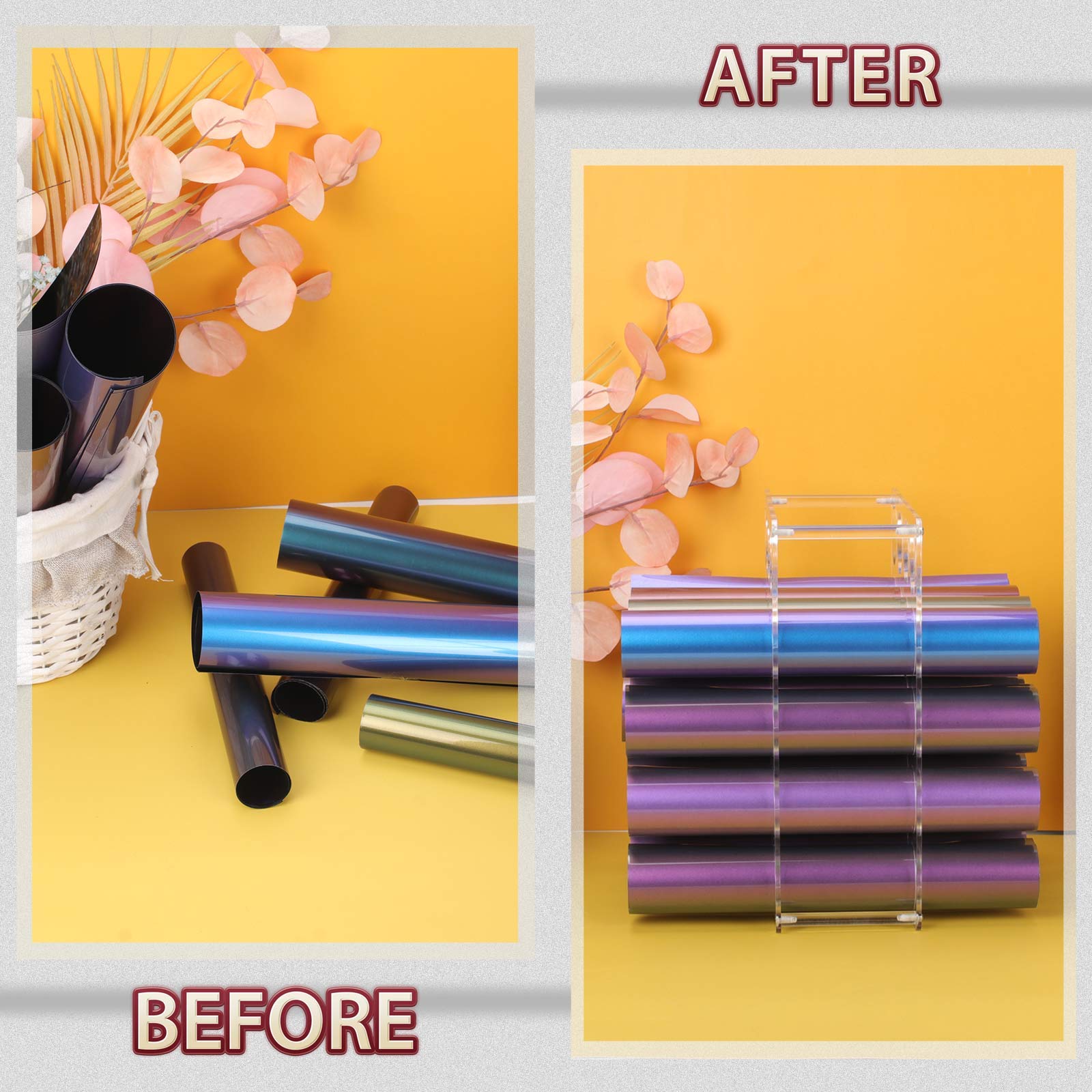 Vinyl Storage Rack 50-Holes Vinyl Holder Acrylic Vinyl Roll Storage for Craft Room, Vinyl Organizer for up to 50 Vinyl Rolls (2-Pack 25Holes)