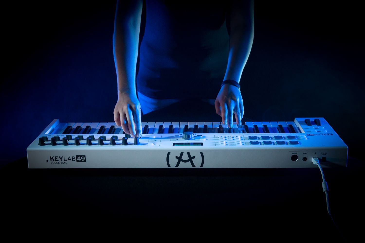 Arturia KeyLab Essential 49 - 49 Key USB MIDI Keyboard Controller with Velocity Sensitive Synth Action Keys, 8 Drum Pads, 9 Faders, 9 Knobs and Analog Lab V Software Included