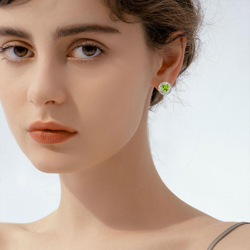 Althum Natural Peridot Earrings 925 Sterling Silver 7MM Heart Shaped Genuine Green Peridot August Birthstone Stud Earrings for Women