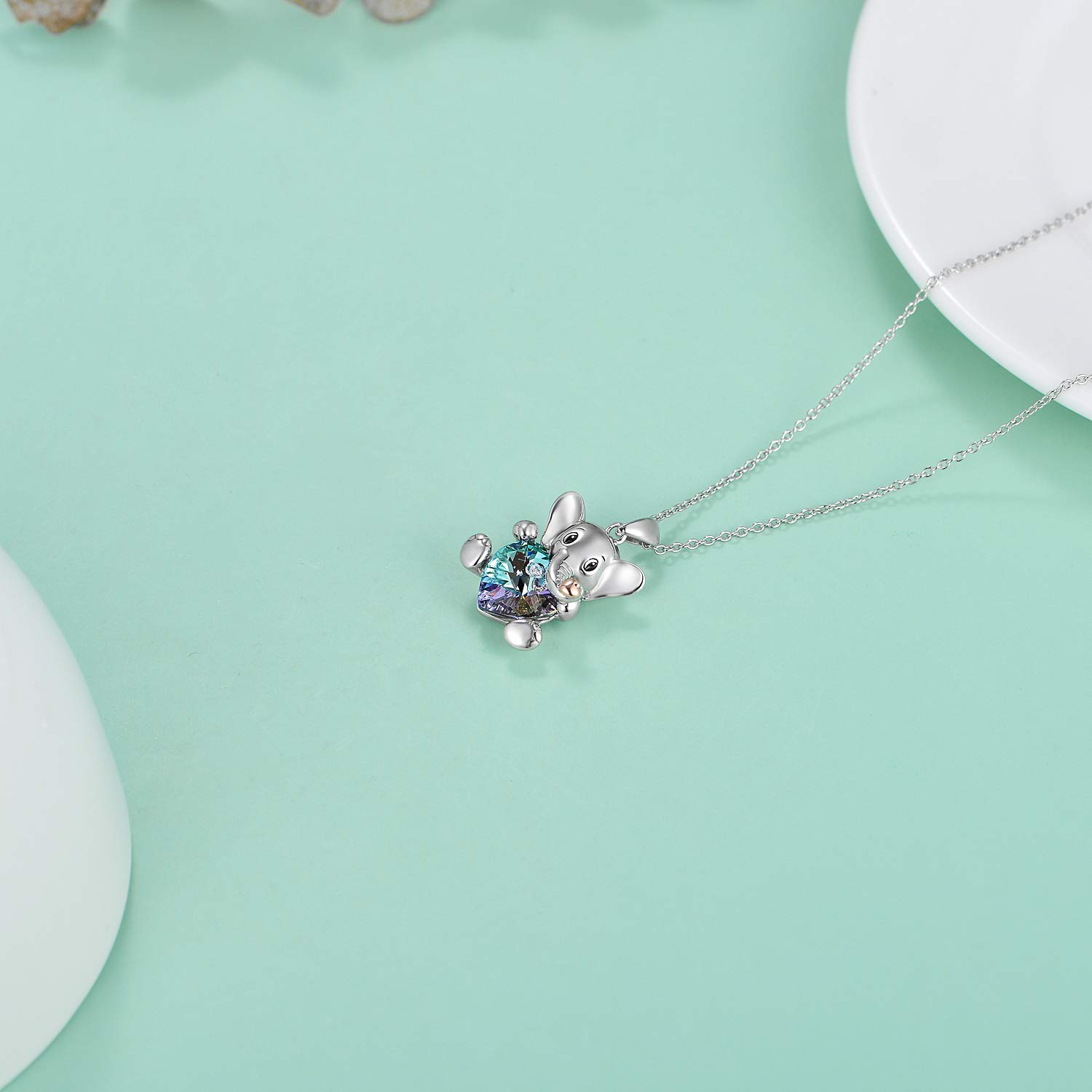 AOBOCO Elephant Necklace Sterling Silver Lucky Elephant Heart Pendant Cute Animal Elephant Jewelry Gift for Women Daughter Girlfriend