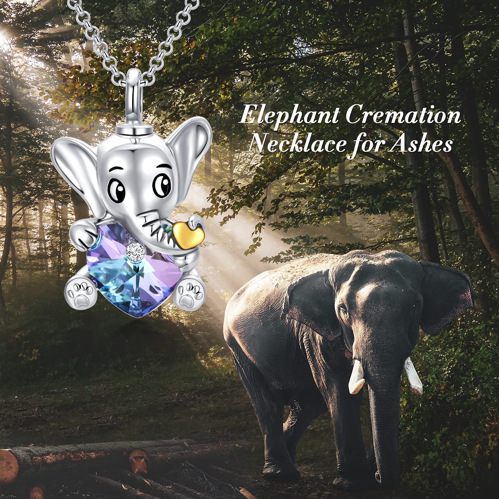 AOBOCO Elephant Urn Necklaces for Ashes Sterling Silver Heart Cremation Memorial Keepsake Necklace Jewelry Gifts for Women