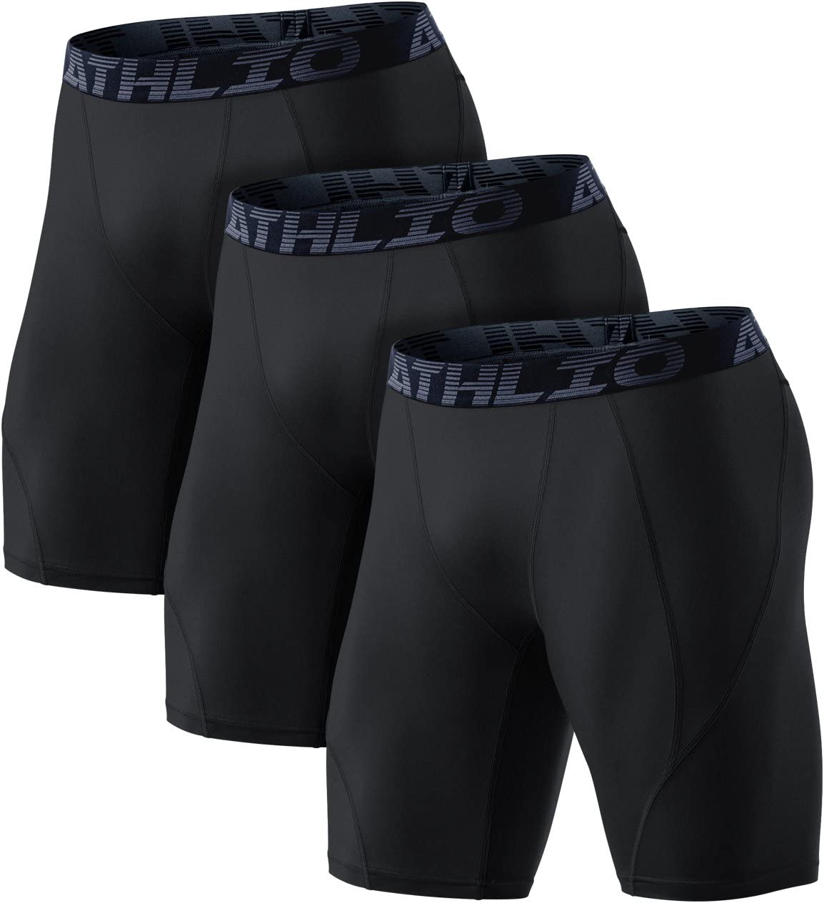 ATHLIO Men's Athletic Cool Dry Compression Shorts, Sports Performance Active Running Tights, 3pack Cool Dry Shorts Dim Black/Dim Black/Dim Black, Large