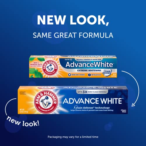 Arm & Hammer Advance White Toothpaste, Clean Mint Flavor, Stain Defense Technology, 6 Ounce (Pack of 4)