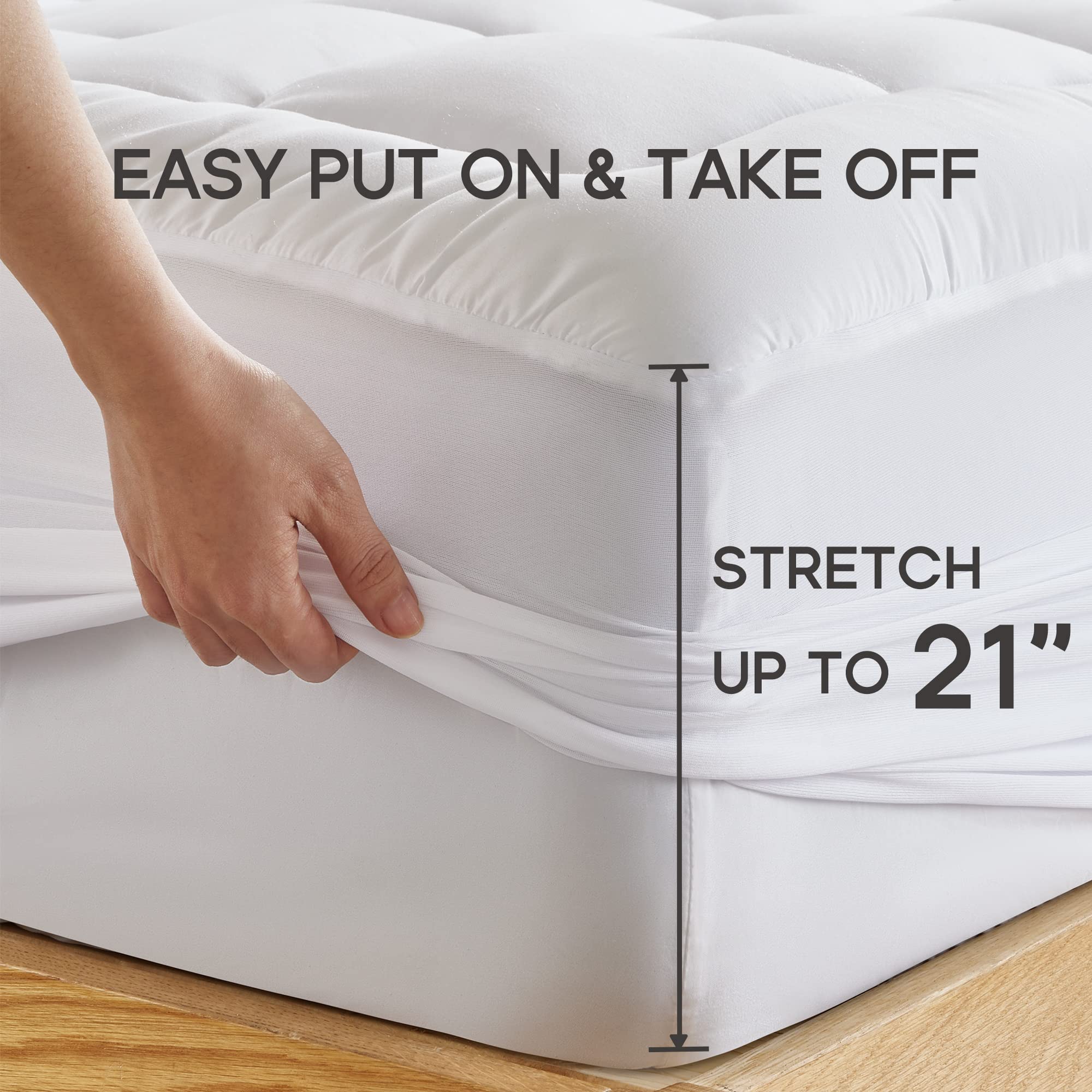 SONIVE Bedding Mattress Pad Soft, Fluffy Pillow Top Mattress Cover, Cooling and Breathable Mattress Topper, Streches up to 21 Inches Mattress Cover, Machine Washable (White, Queen)
