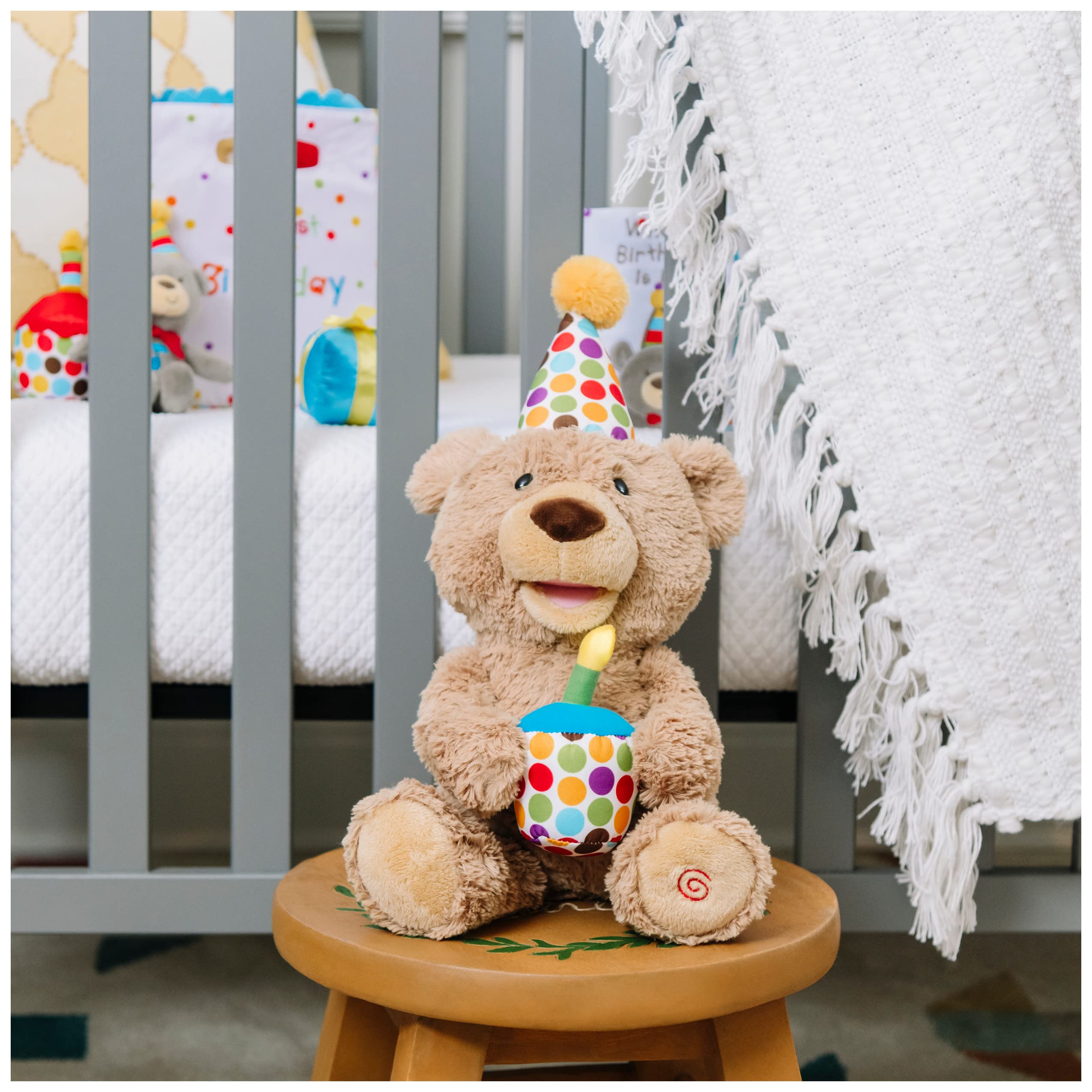 GUND Happy Birthday Teddy Bear Bear Animated Plush Toy, Glow-in-The-Dark Singing Stuffed Animal, Brown, 10โ