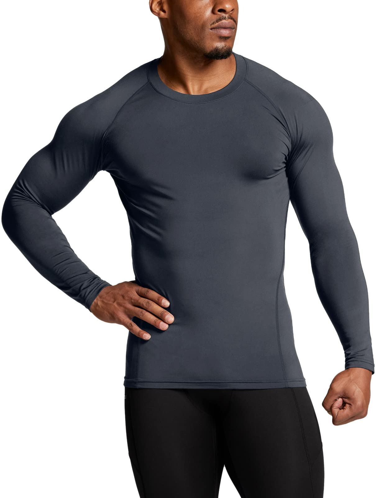 ATHLIO Men's Thermal Long Sleeve Compression Shirts, Winter Gear Sports Base Layer Top, Athletic Running T-Shirt, Active Top 3pack Black/Charcoal/White, Small