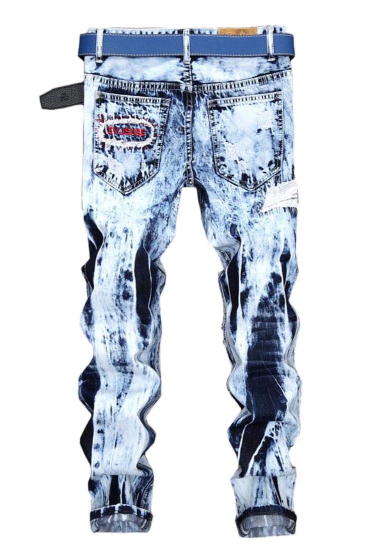 Amoystyle Men's Snow Washed Ripped Jeans Blue 167 Asian 42