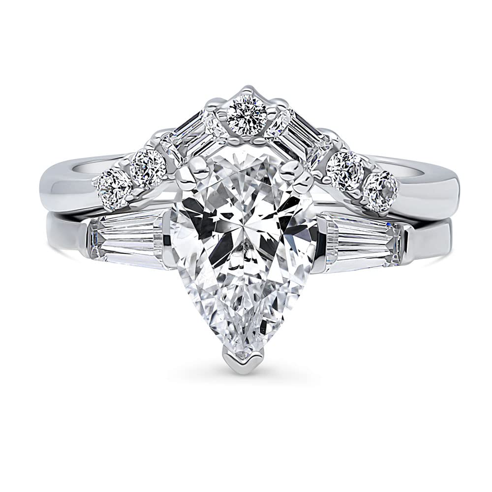 BERRICLE Sterling Silver 7-Stone Wedding Engagement Rings Cubic Zirconia CZ Solitaire Ring Set for Women, Rhodium Plated Size 9