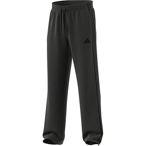 adidas Men's Size Essentials Fleece Open Hem 3-Stripes Pants, Dark Grey Heather/Black, Large Tall