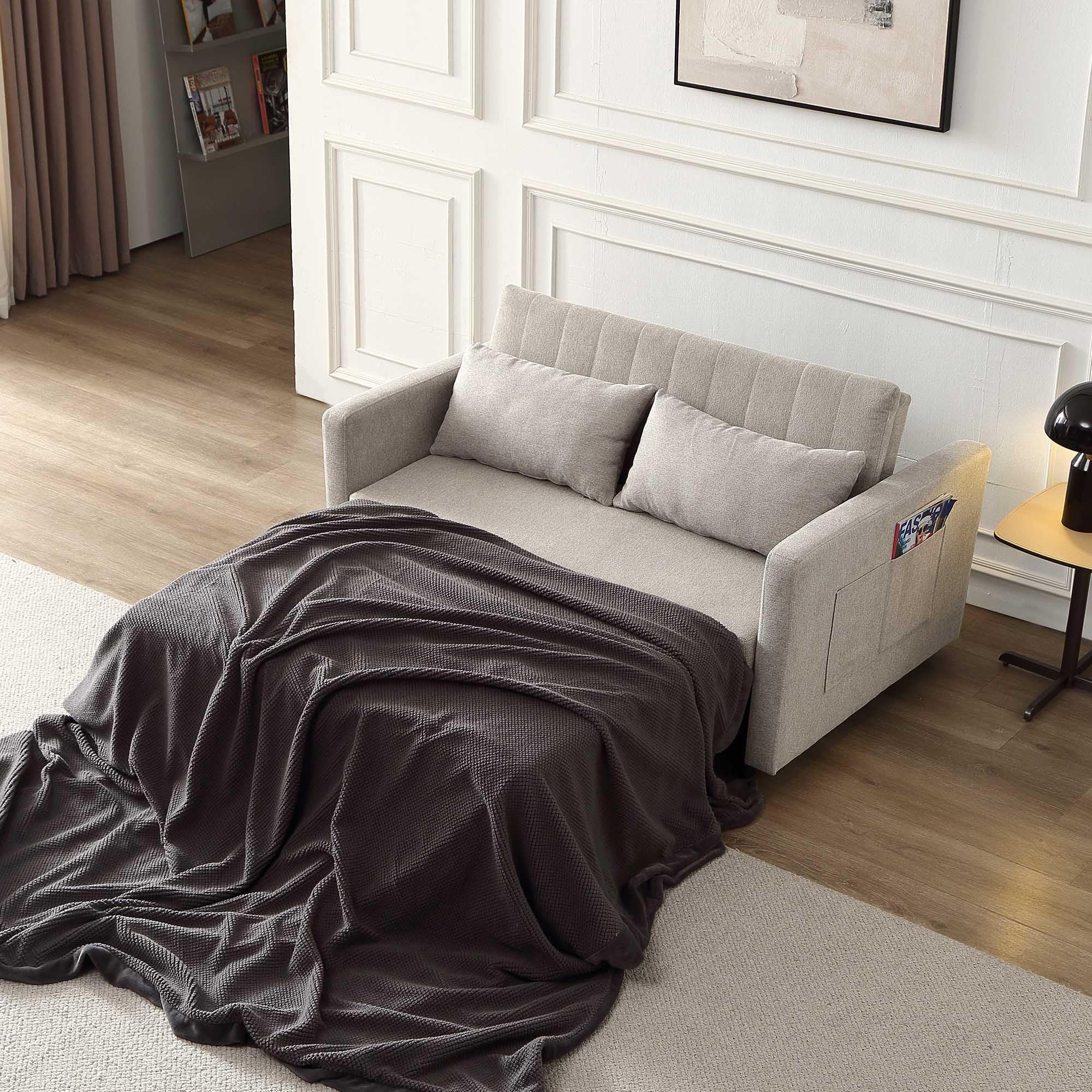 N NOORDENIYA Convertible Sleeper Sofa Bed, 3 in 1 Multifunctional Loveseat Sofa Bed, Pull Out Sleeper Couch Bed with Adjustable Backrest, Modern Sofa Bed for Home Small Space Living Room,Light Grey