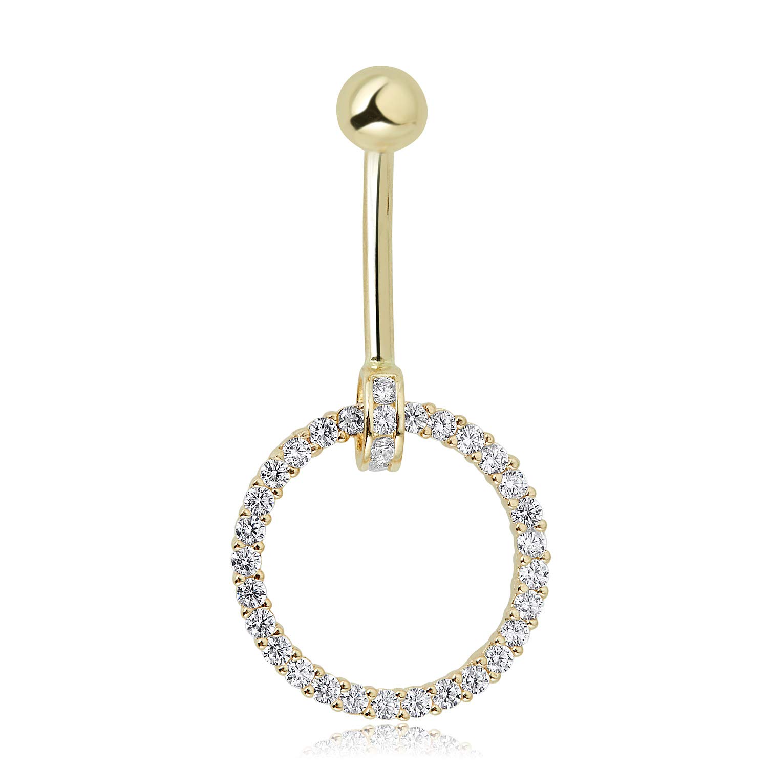 AVORA 10K Yellow Gold Simulated Diamond CZ Open-Circle Belly Button Ring Body Jewelry (14 Gauge)