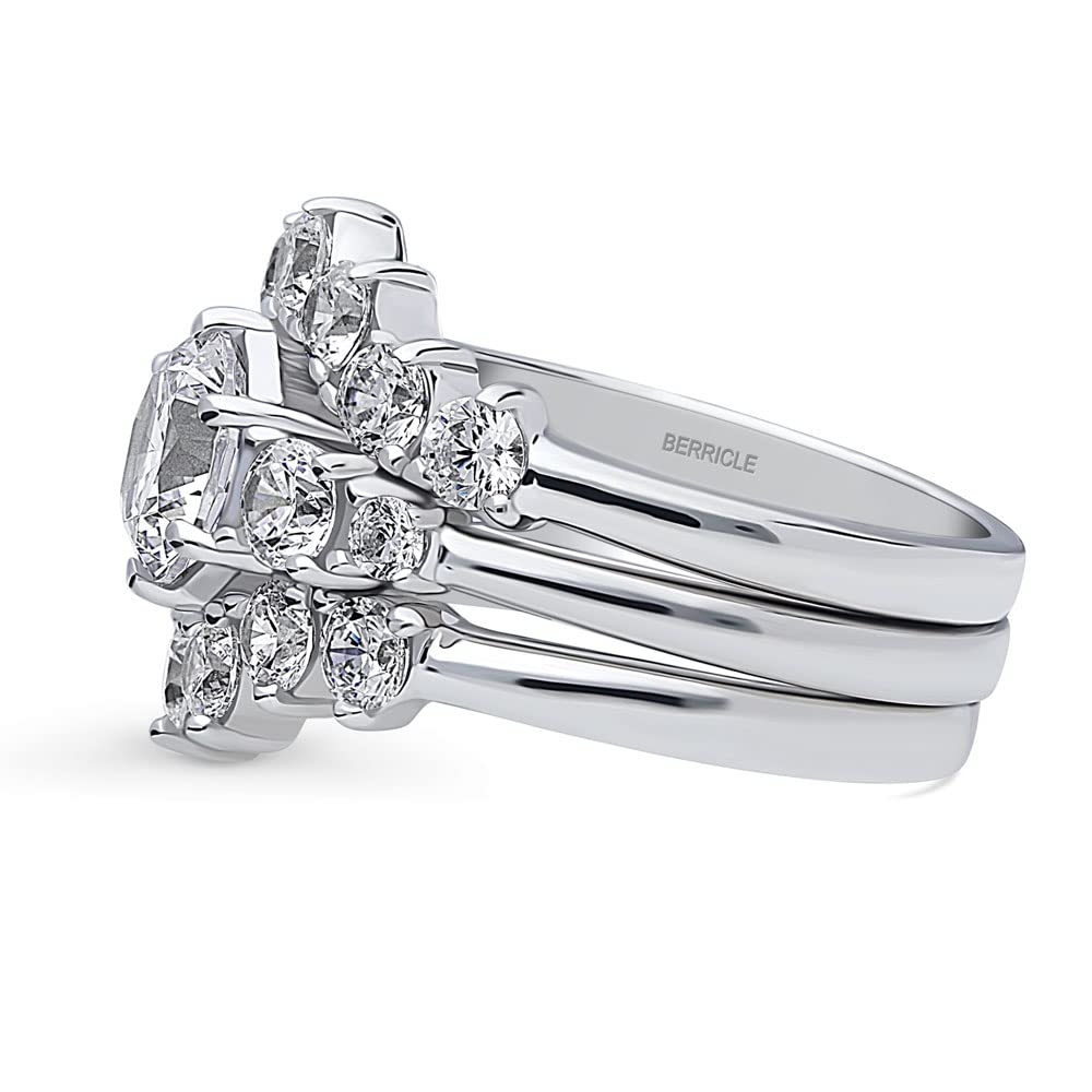 BERRICLE Sterling Silver 5-Stone Cubic Zirconia CZ Stackable Fashion Ring Set for Women, Rhodium Plated Size 9