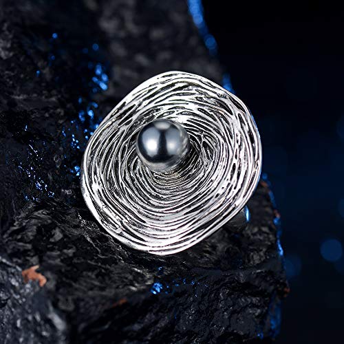 Aprilery Wide Round Surface Ring For Women Custume Vintage Black Pearl Big Bold Statement Ring