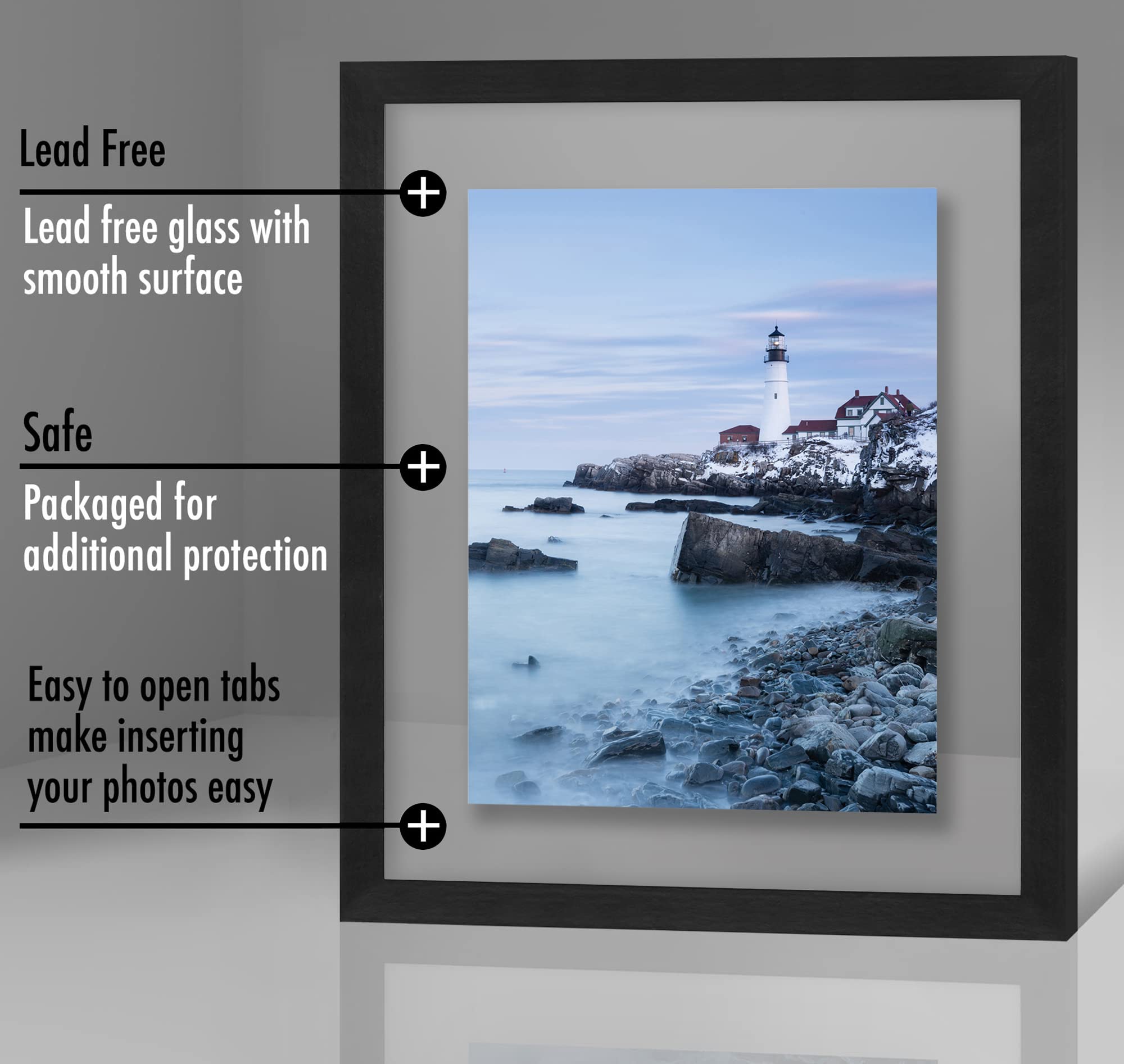 Americanflat 11x14 Floating Picture Frame in Black - Use as 11x14 Frame, 8x10 Floating Frame, or 5x7 Floating Frame with Polished Glass and Hanging Hardware - Horizontal and Vertical Formats for Wall