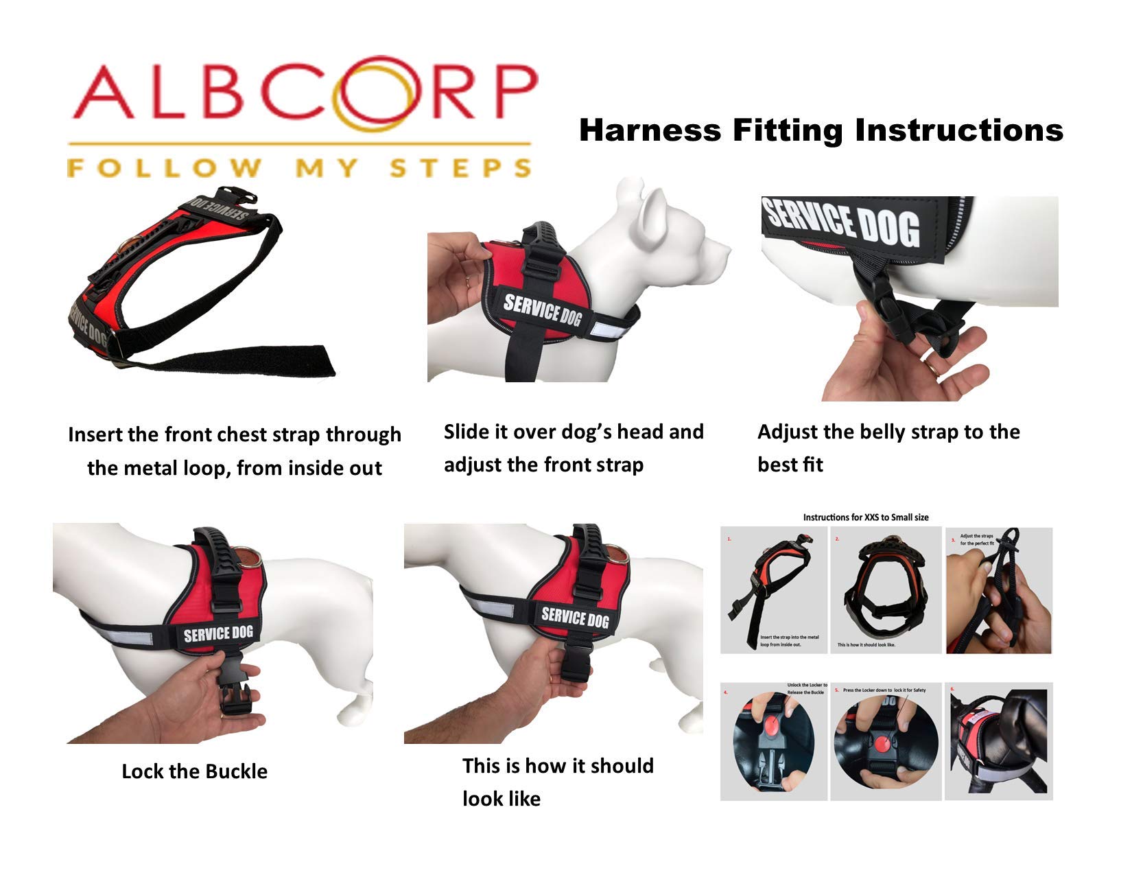 ALBCORP Service Dog Vest Harness - Reflective - Woven Polyester and Nylon, Comfy Mesh Padding - Sizes from XXS to XL β Service Dog Patches Included. Red Camo, Large