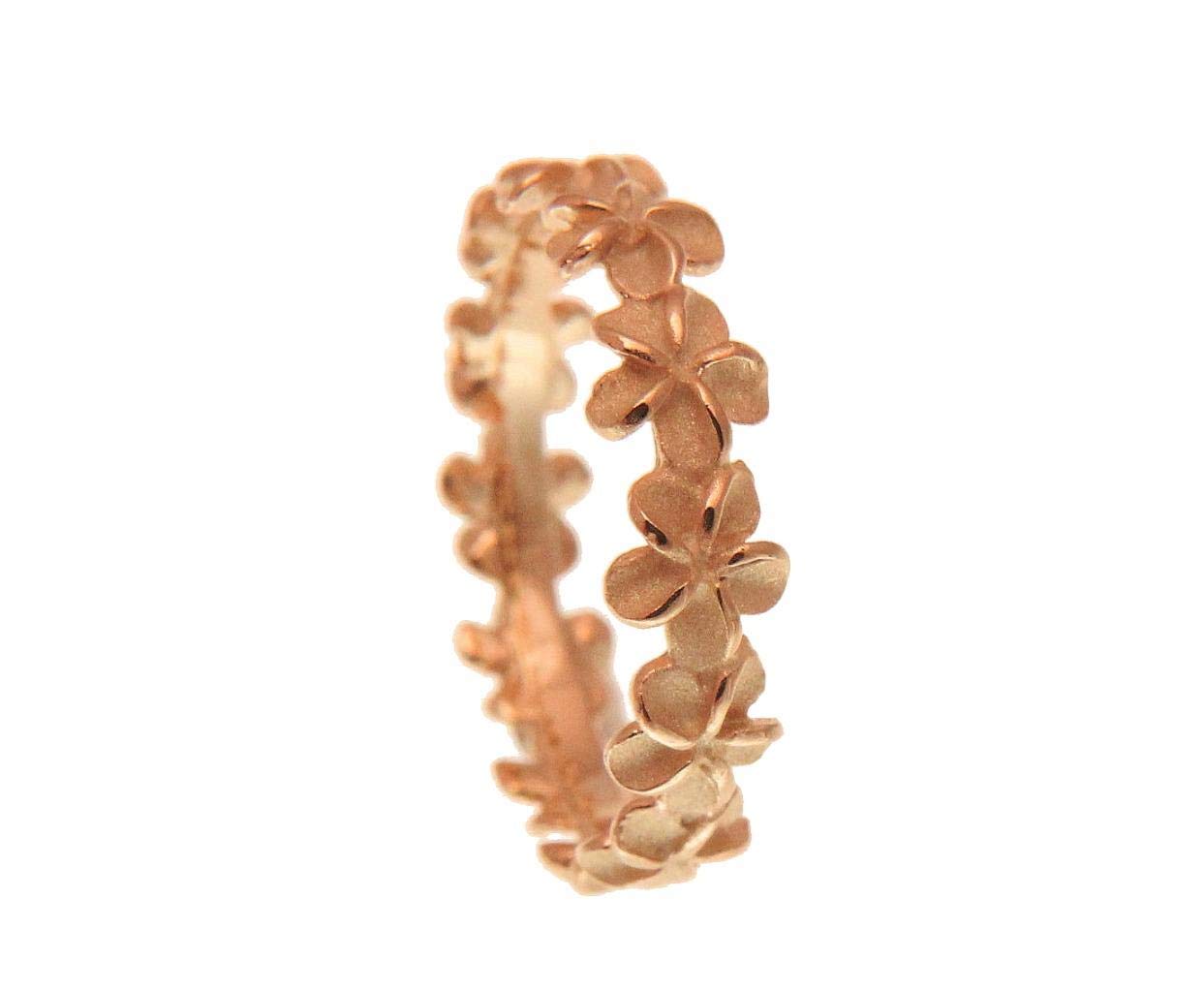 Arthur's Jewelry 925 sterling silver pink rose gold plated Hawaiian 5mm plumeria flower lei ring size 3.5