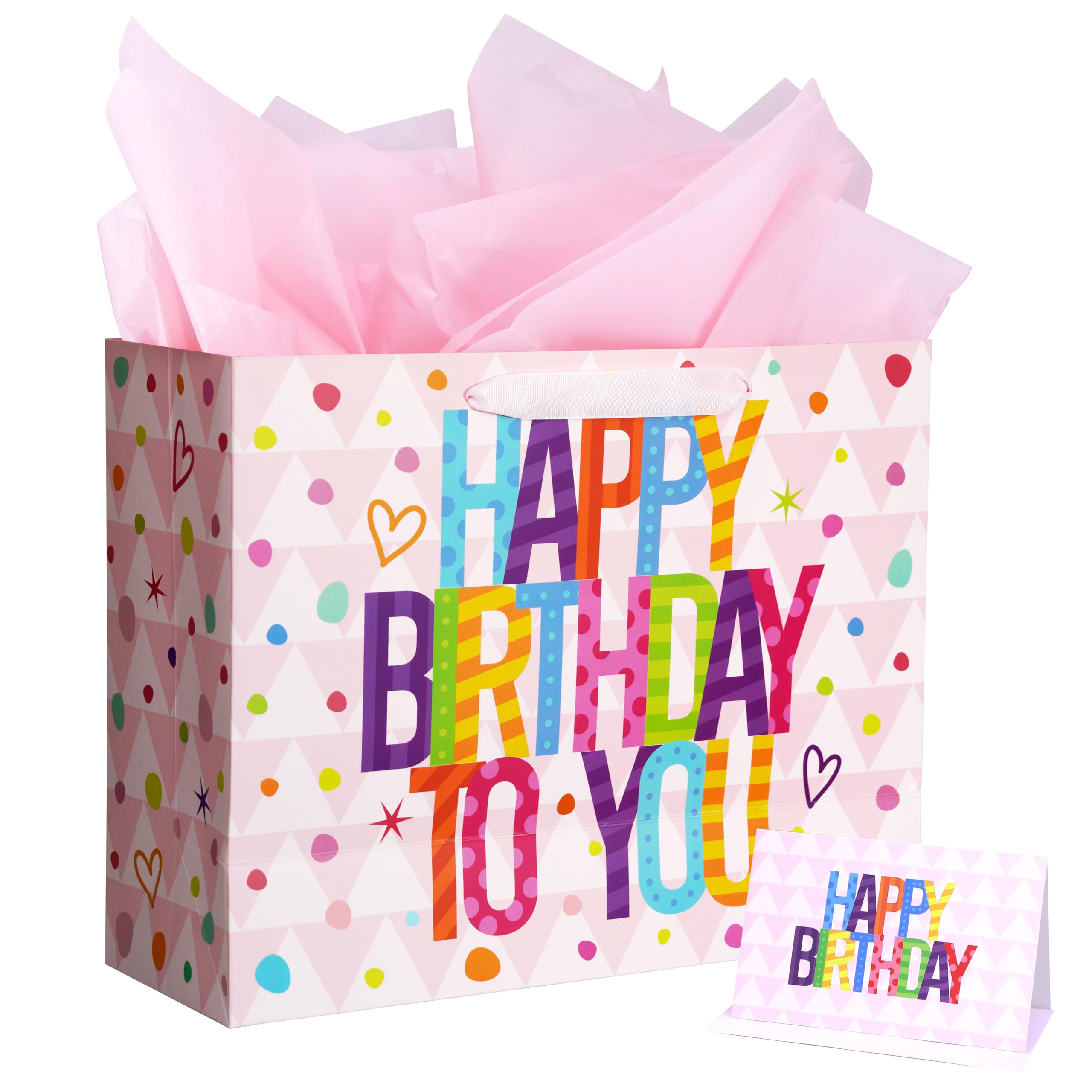 Bobobag 13" Large Gift Bag with Tissue Paper and Greeting Card ,Happy Birthday gift bags for Girls