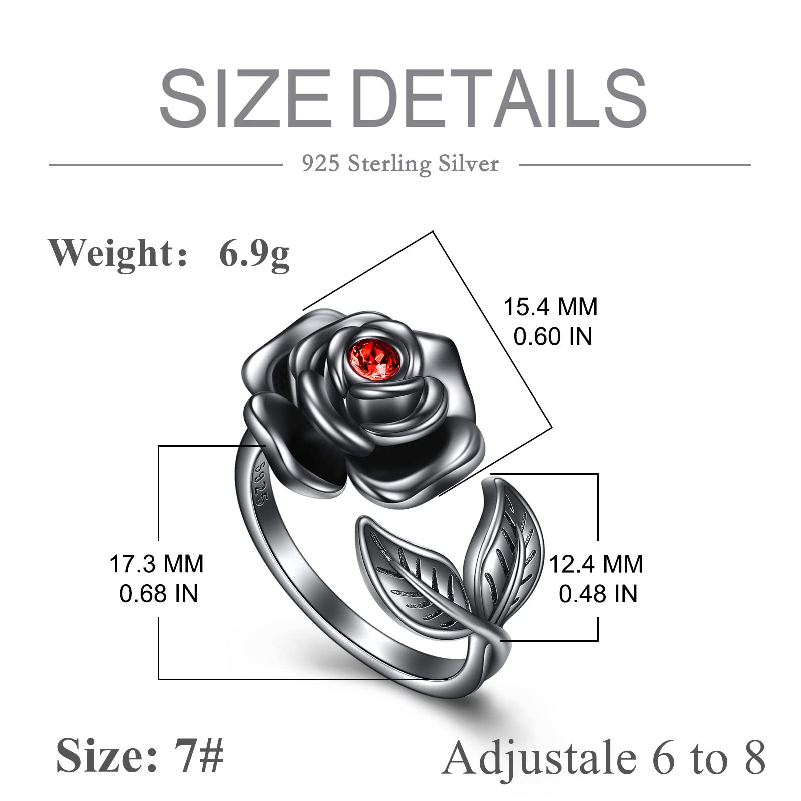 AOBOCO Rings for Ashes for Women Sterling Silver Rose Urn Memorial Adjustable Ring Jewelry Size 8-9 Cremation Jewelry