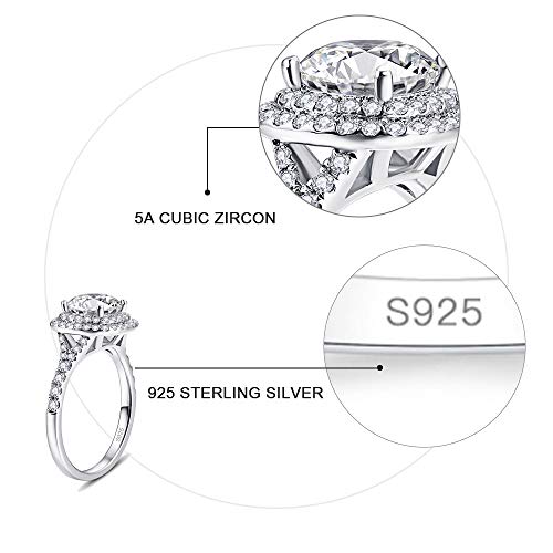 AVECON 3 Carat Cushion Cut Engagement Rings Cubic Zirconia Wedding Rings 925 Sterling Silver Solitaire Wedding Ring for Women Size 5