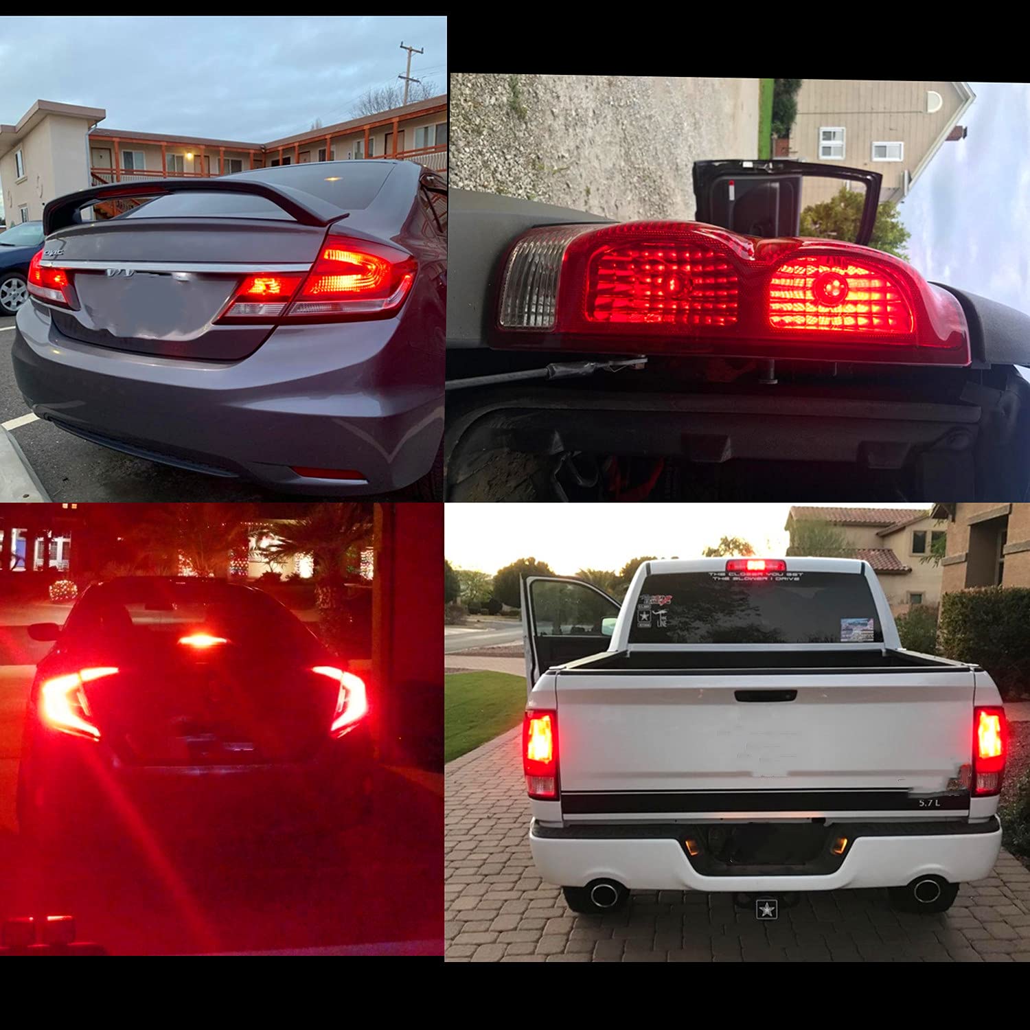 Alla Lighting Upgraded T20 7440 7443 LED Strobe Brake Lights Bulbs, Red Flashing Stop Lamps, W21W 7440LL 7443LL Strobe LED Taillights Replacement for Cars, Trucks, SUVs, Vans