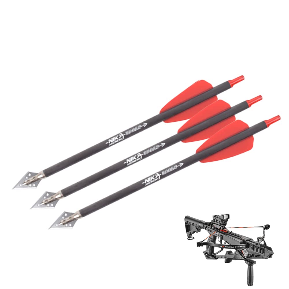 Archery Crossbow Hunting Practice 7.5" inch R9 Crossbow Bolts Carbon Arrows 2" Red Vanes with 100grain Broadhead for Hunting Shooting Targeting 12PCS