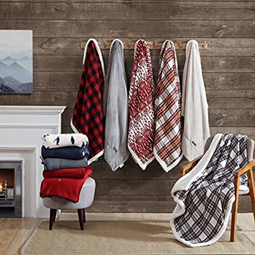 Eddie Bauer,Polyester Throw Blanket with Pillow Reversible Flannel/Sherpa Bedding Set, Buffalo Plaid Home Decor for All Seasons, 1 Count (Pack of 1), Red/Black Check