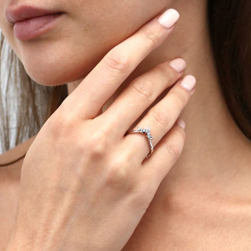 BERRICLE Sterling Silver 5-Stone Wedding Rings Cubic Zirconia CZ Chevron Curved Band for Women, Rhodium Plated Size 8