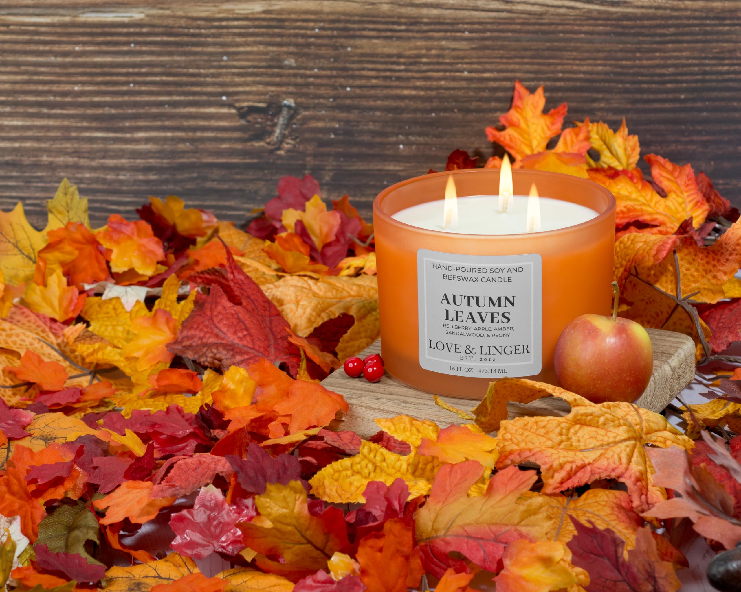 Autumn Leaves Candle | Fall Candles | Luxury Soy & Beeswax Candles for Home | 16 oz. Large Jar 3 Wick Candle | Thanksgiving Candle | Fall Scented Candle | Autumn Candles