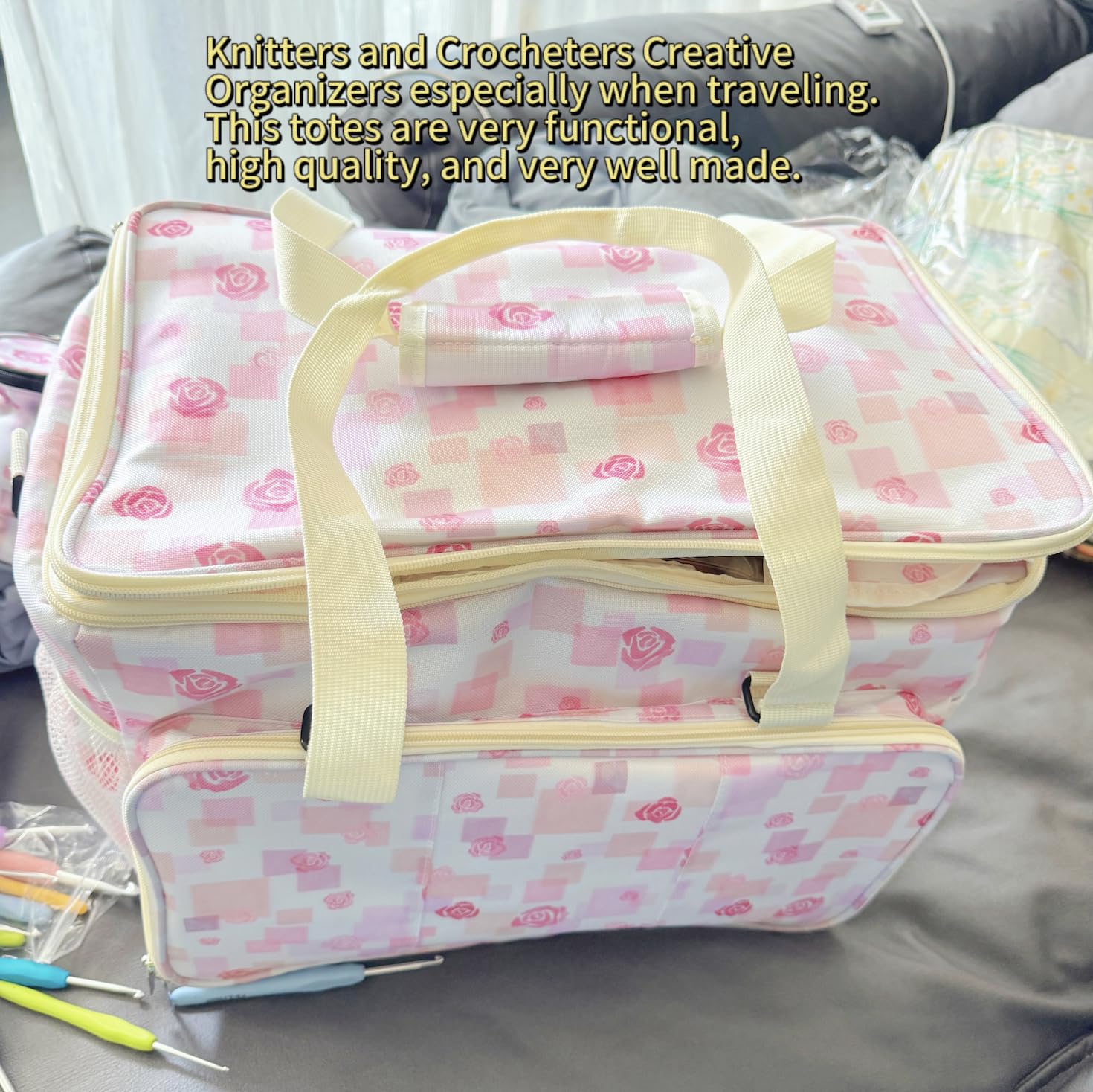 Athena's Elements Embroidery and Cross Stitch Storage Bag – Sewing, Embroidery and Cross Stitch Kits Carrying Bag – Premium Organizer Bag (Rose Pink)