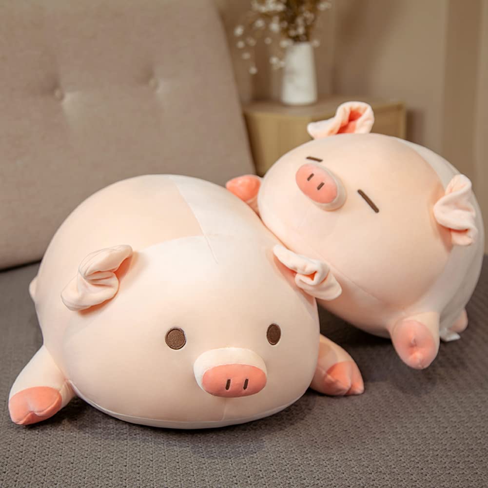 lannery Pig Stuffed Animal Hugging Pillow, Soft Fat Pig Plush Toy Gifts for Kids, Valentine, Christmas (Round Eyes, 15.7")