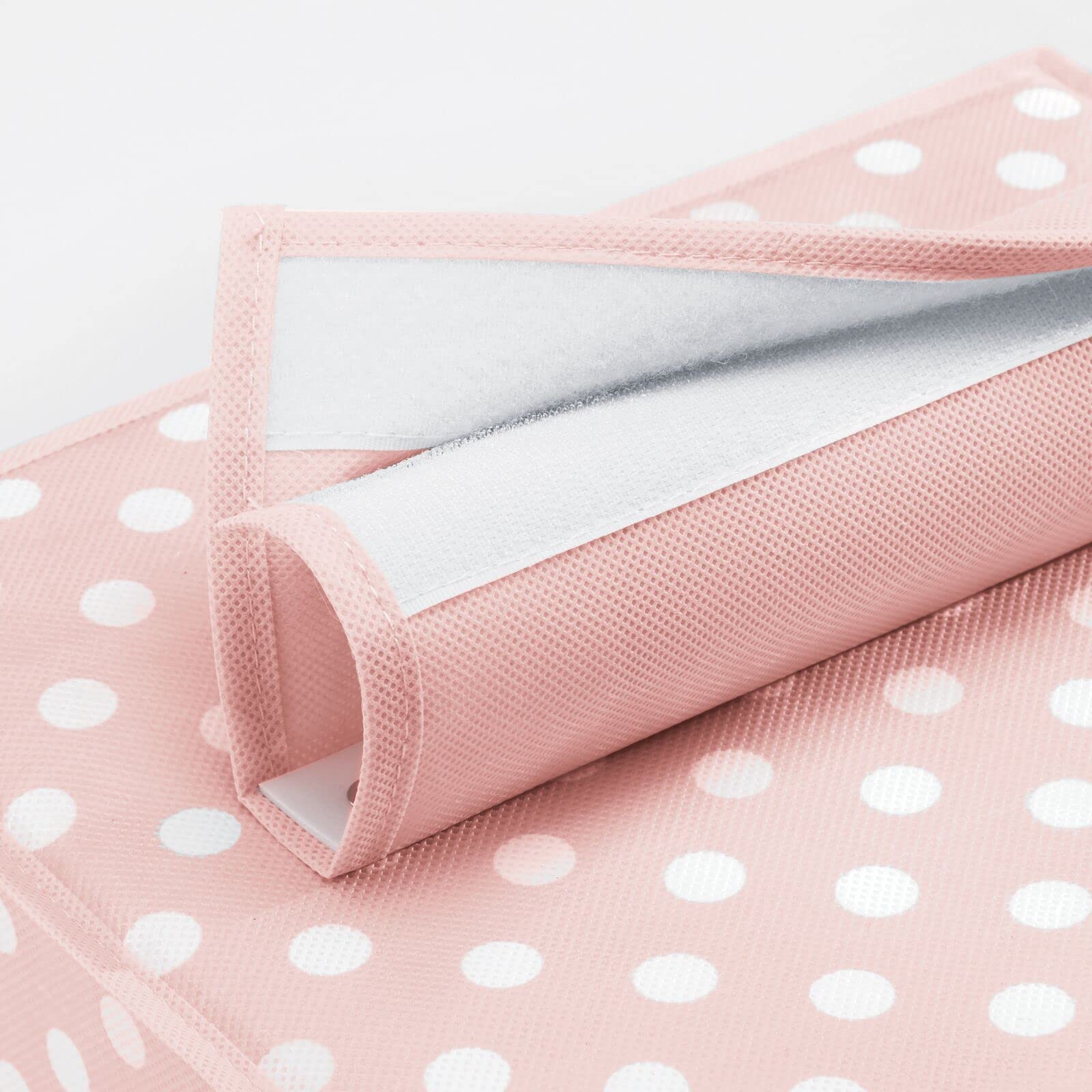 mDesign Long Fabric Hanging Organizer - Over Closet Rod Storage with 12 Shelves and Side Pockets for Baby Nursery Bedroom Organization - Hold Clothes, Linens, Toys, Accessories - Pink/White Polka Dot