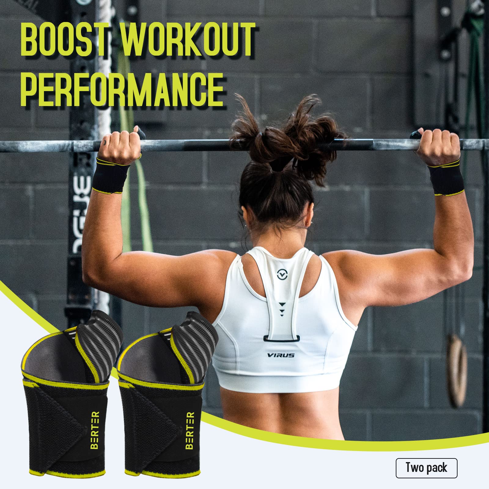 BERTER Wrist Wraps, Wrist Brace with Thumb Support, Wrist Compression Support Straps for Workouts, Gym, Weightlifting, Powerlifting, Men, Women (2 Pack)