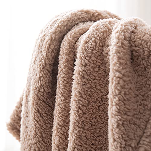 Bertte Sherpa Fleece Baby Blanket | Plush Swaddle Receiving Blankets Super Soft Warm Lightweight Breathable for Infant Toddler Crib Stroller - 33"x43" Large, Light Beige