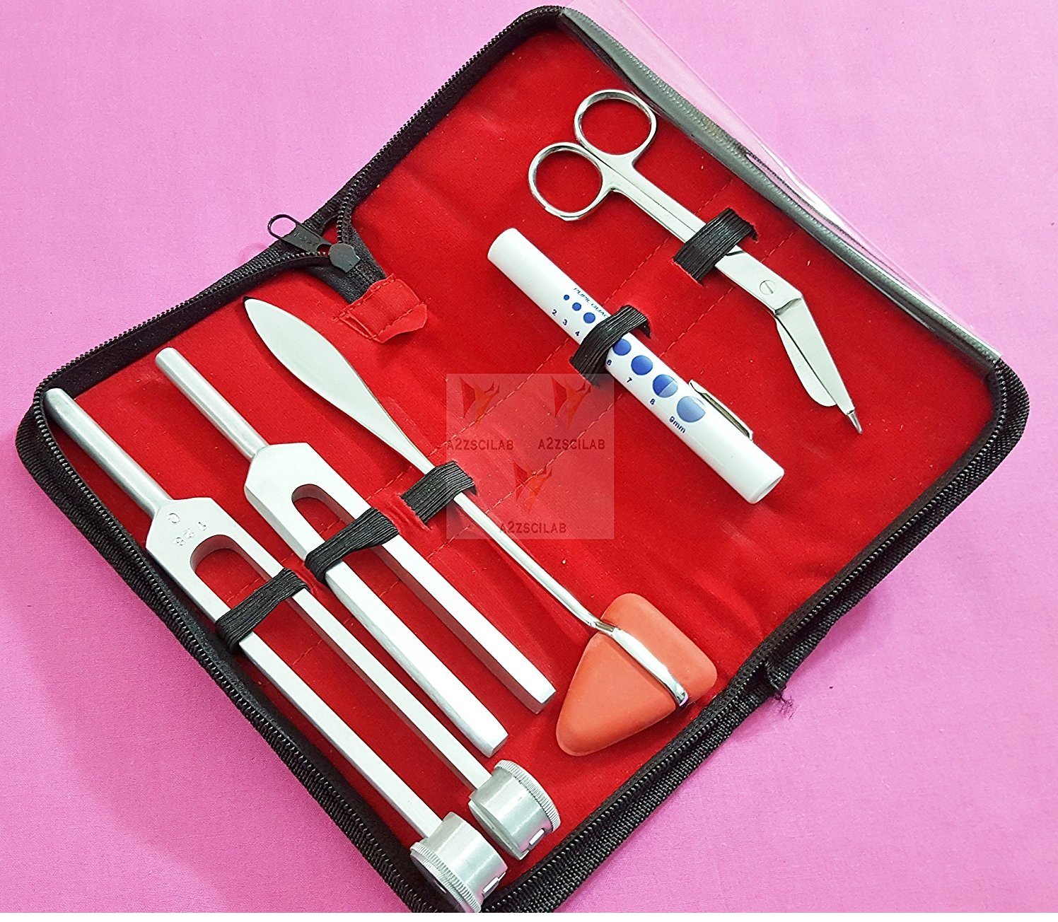 Set of 5 pcs Reflex Percussion Taylor Hammer + Penlight + Tuning Fork C 128 C 512 + Bandage Scissors 5.5"(A2ZSCILAB BRAND)